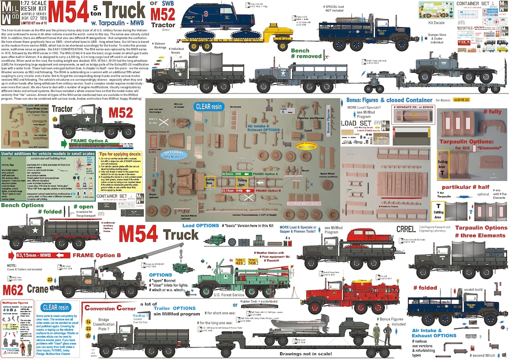 MilMod Military Models MM072-189 M54 Cargo Truck 179 inch wheelba