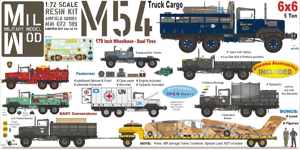MilMod Military Models MM072-189 M54 Cargo Truck 179 inch wheelba